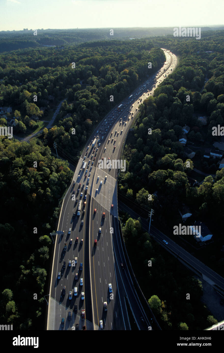 USA Maryland Aerial view of rush hour traffic in Montgomery County ...