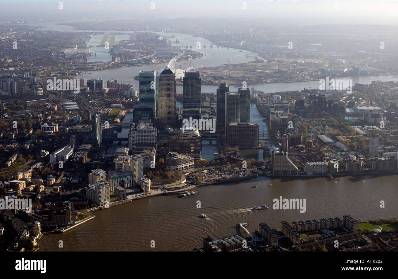 Canary wharf aerial view London docklands Stock Photo - Alamy