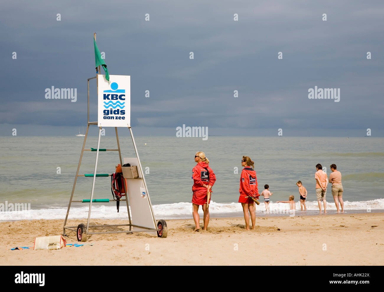 Female lifeguards on duty on beach at De Haan Belgium Stock Photo - Alamy