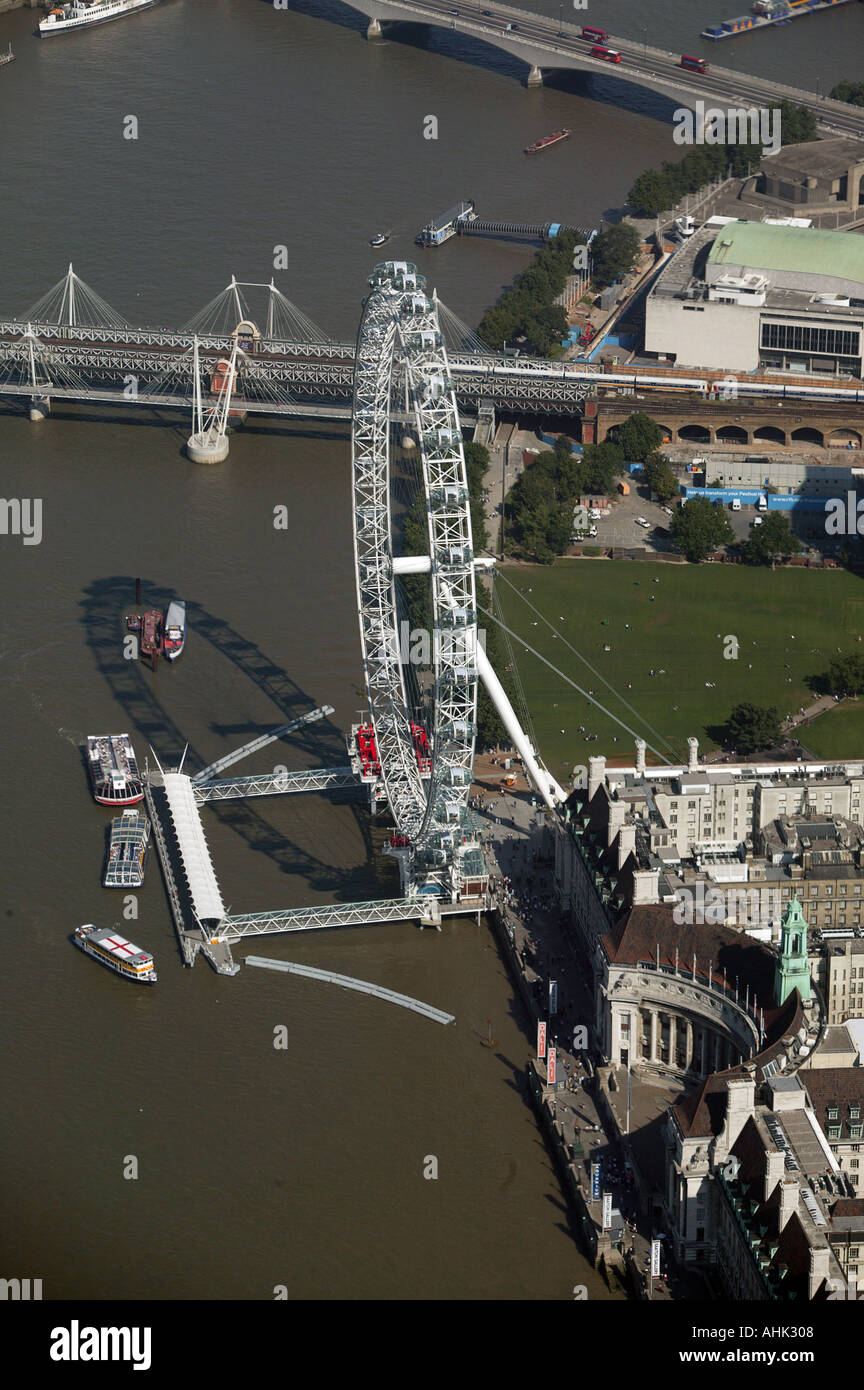 London Eye thames LondonLondon Eye aerial view river Thames bridges ...