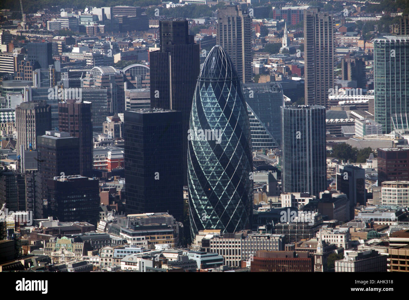 aerial shot of gherkin city of London The Gerkin building Swiss Re ...