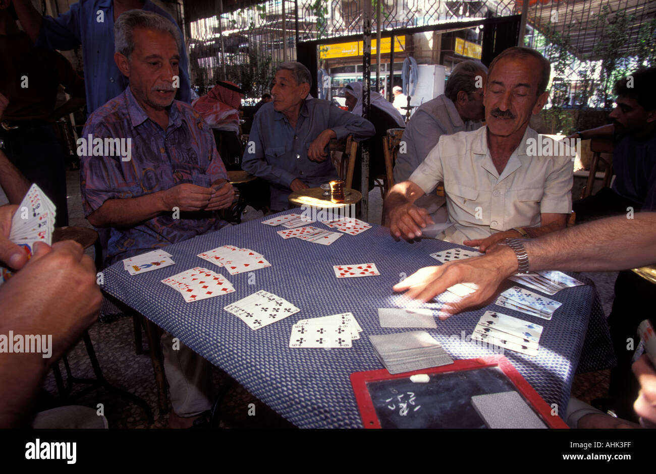 Syrian Arabs playing cards in cafe Damascus Syria Stock Photo - Alamy