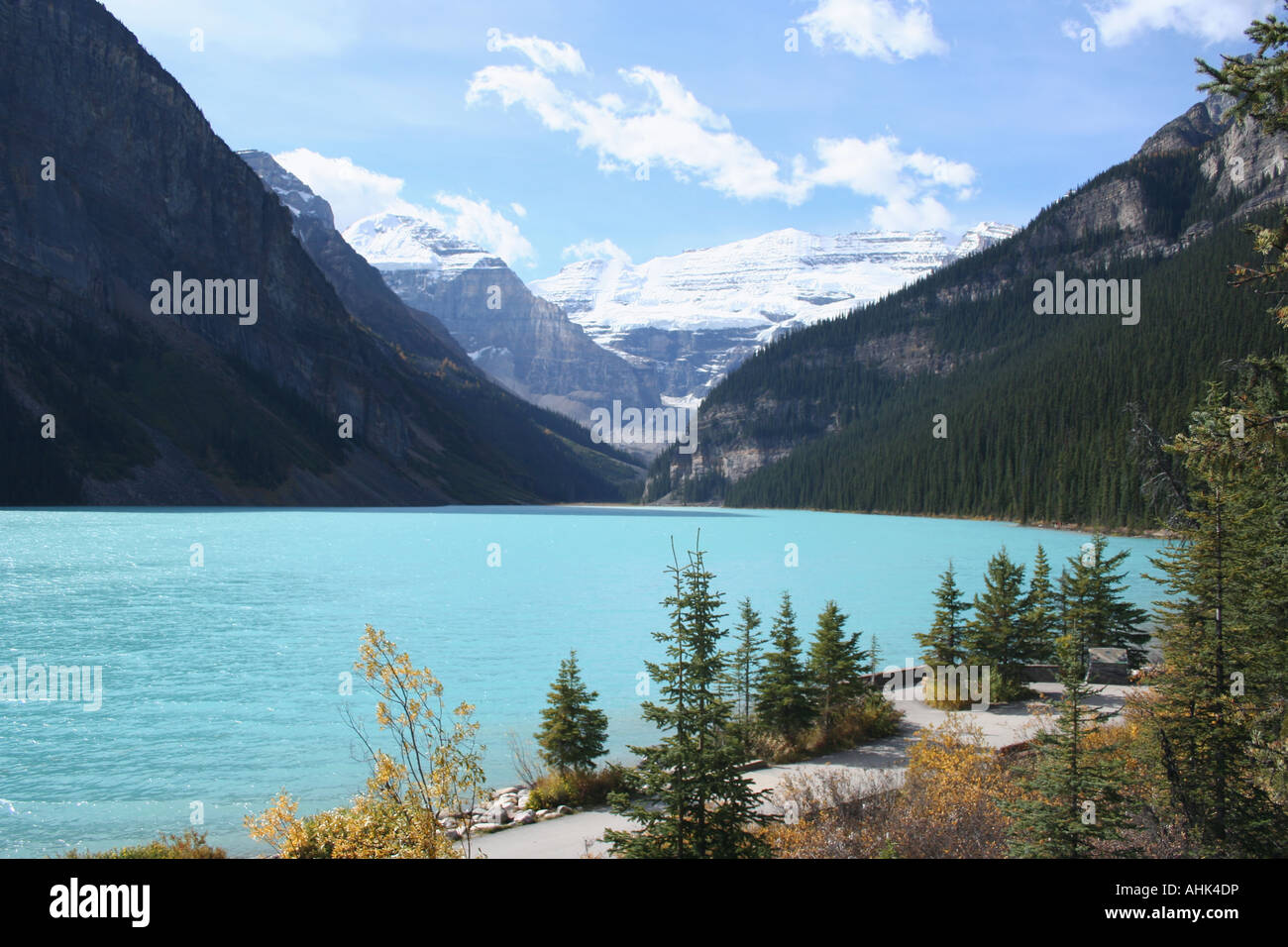 walking path beside Lake Louise Canadian rockies September 2006 Stock ...