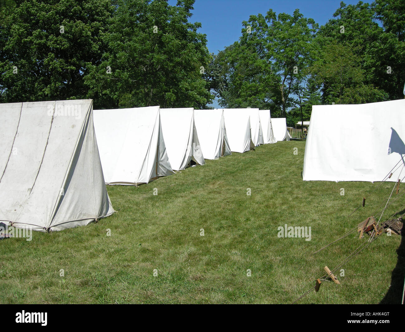 Military Style tents lined up at a Civil War Re-enactment Stock Photo ...