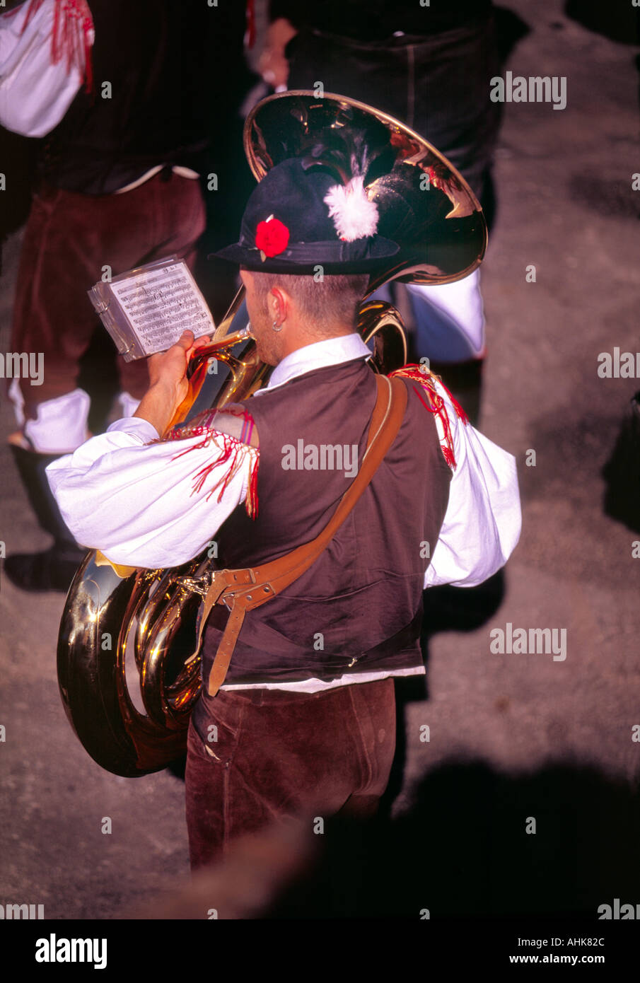 Slovenian folk musician playing a tuba Gorenjska Region traditional ...