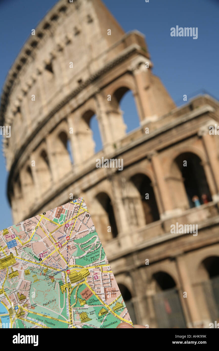Colosseum Rome Map Italy, Rome, Man Looking At A Map Outside The