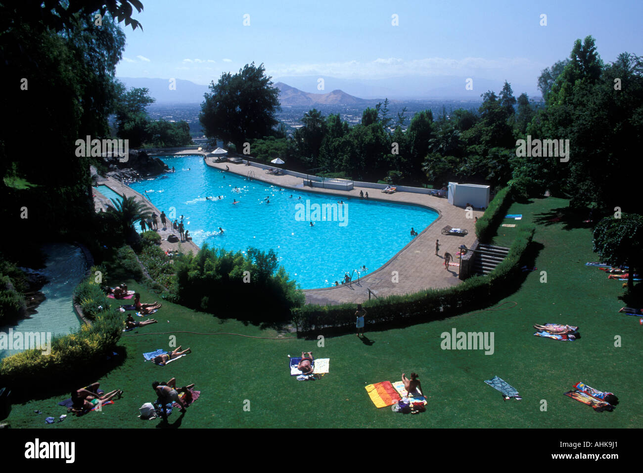 Chile Santiago Swimming pool near Cerro San Cristobol in Parque ...