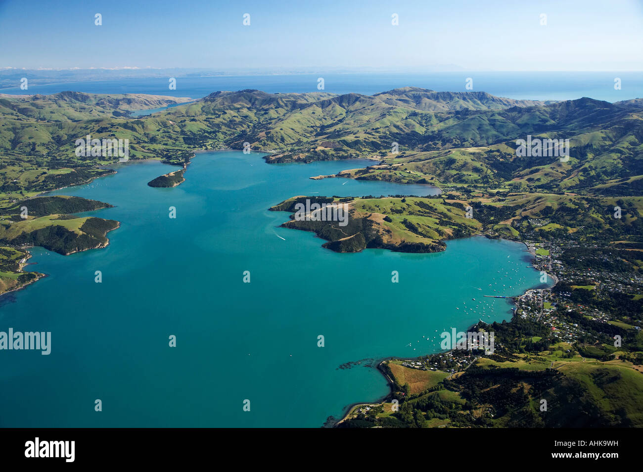 Akaroa right Akaroa Harbour Banks Peninsula Canterbury South Island New ...