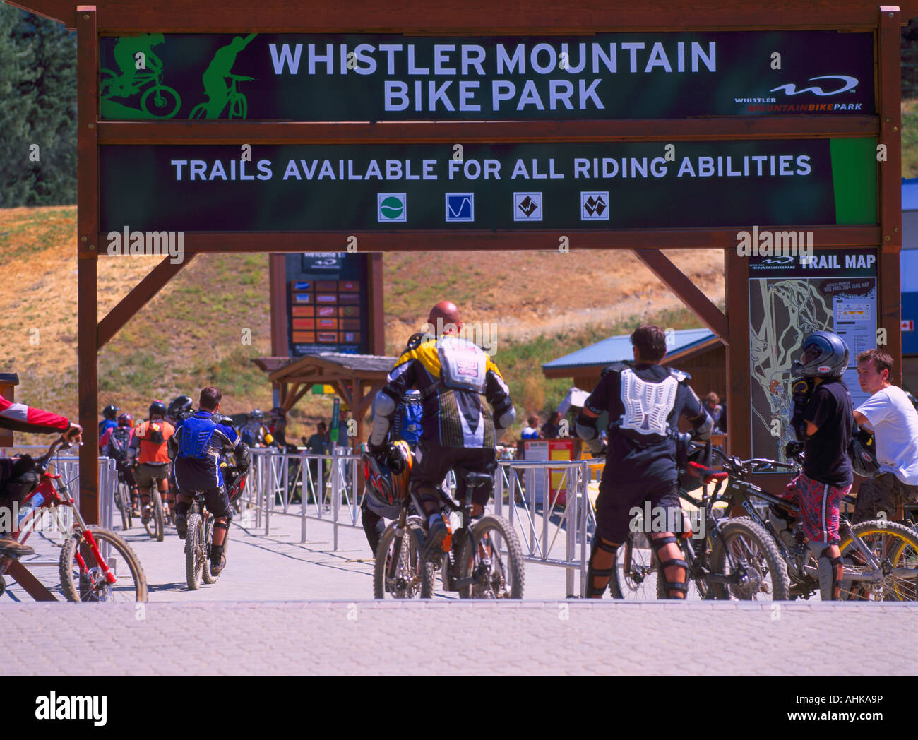 Mountain Bikers at Start of Whistler Mountain Bike Park Trails ...