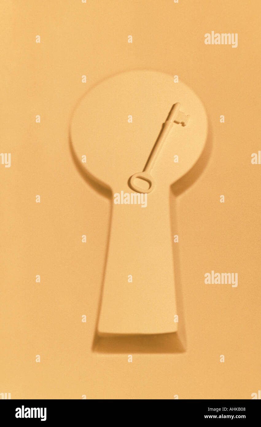 Old fashioned key viewed through a keyhole Stock Photo - Alamy