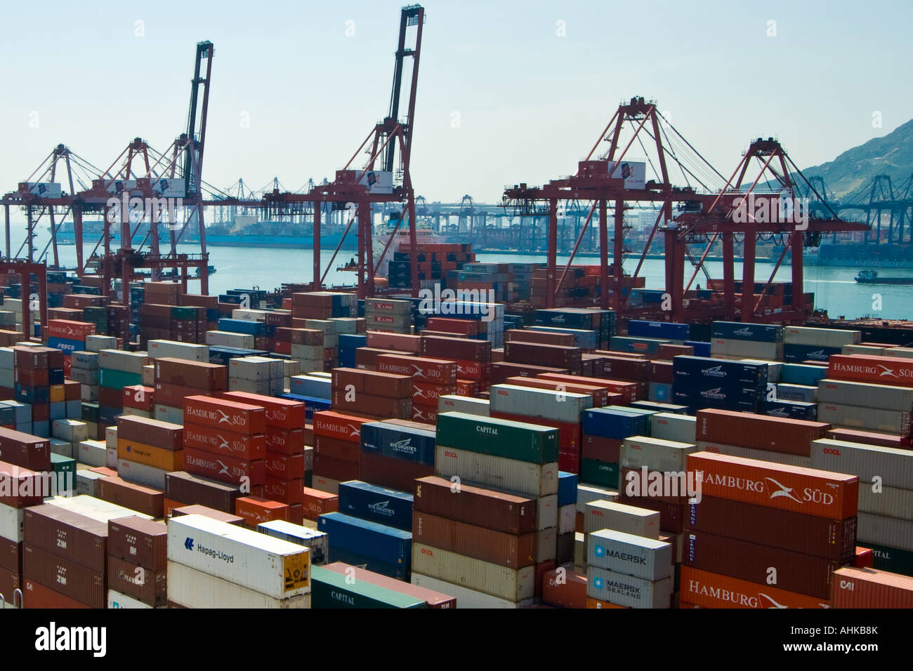 Shipping Containers and Cranes Modern Terminals Hong Kong Docks Stock ...