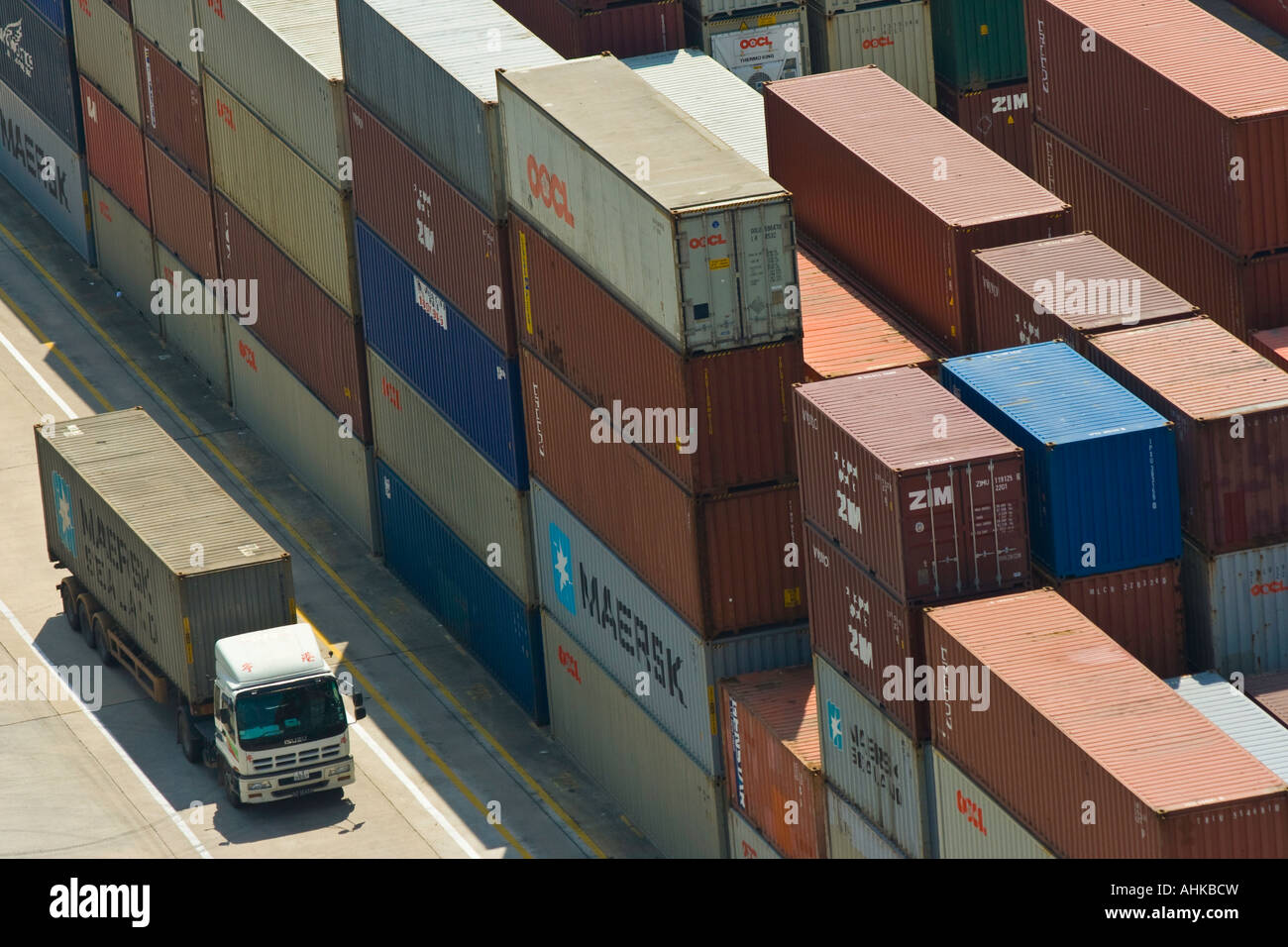 Shipping Containers Truck Modern Terminals Hong Kong Docks Stock Photo ...