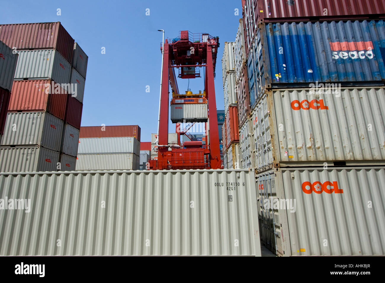 Crane Lifting Shipping Container Modern Terminals Hong Kong Docks Stock ...