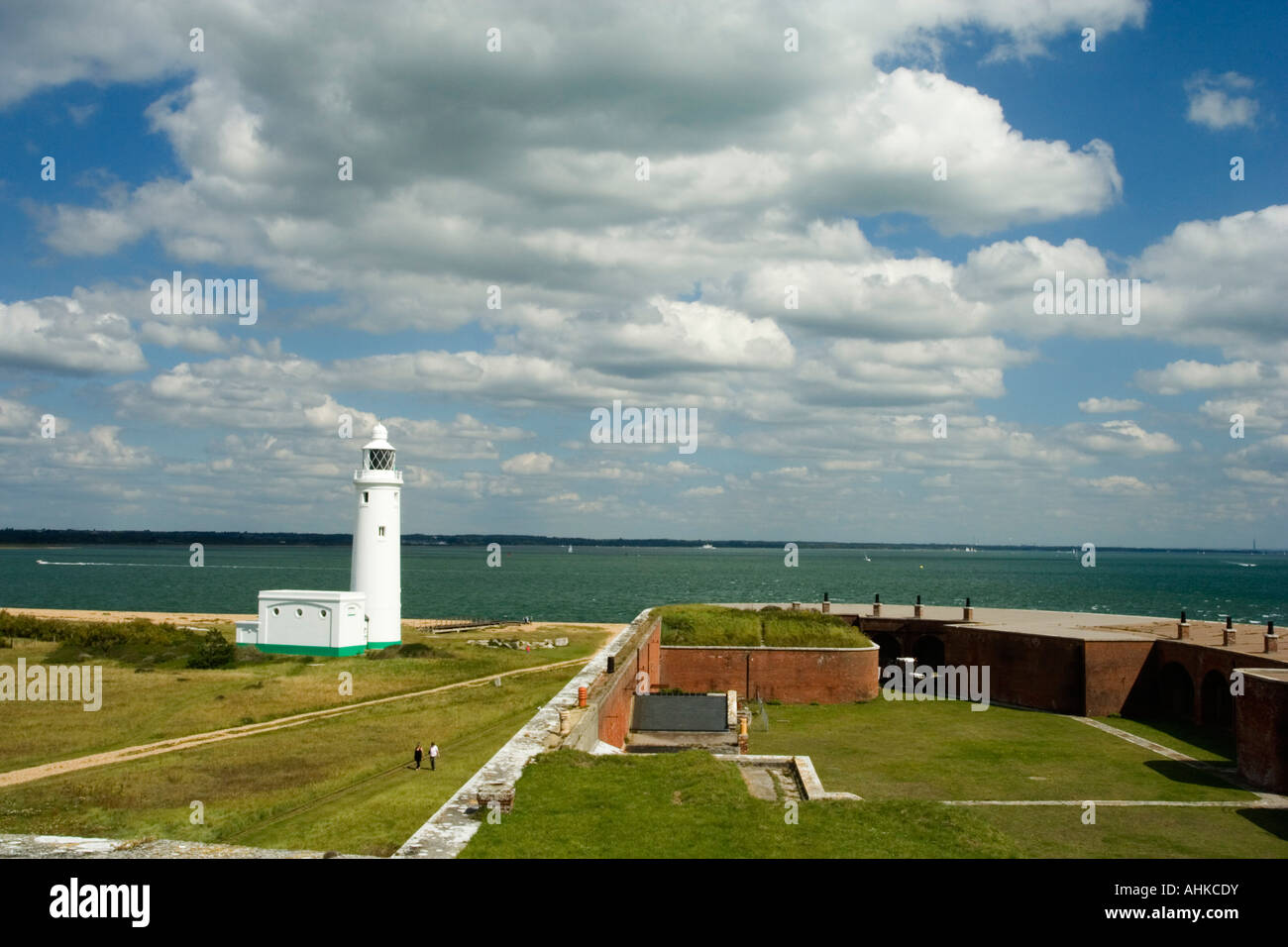Lighthouse on Hurst Spit from Hurst Castle, Keyhaven, Hampshire, UK ...