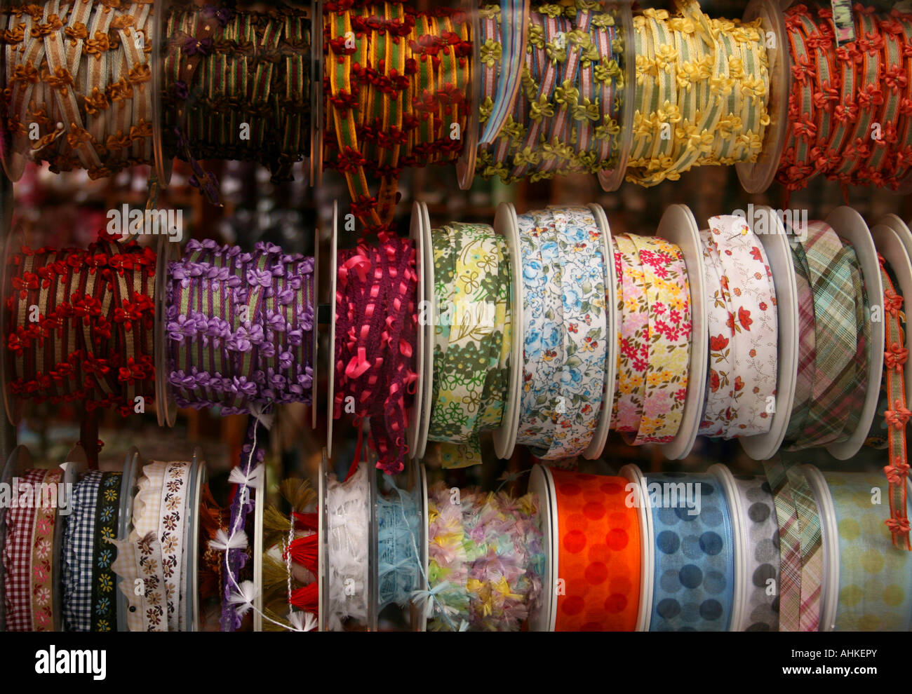 Colourful ribbons in shop window Stock Photo - Alamy