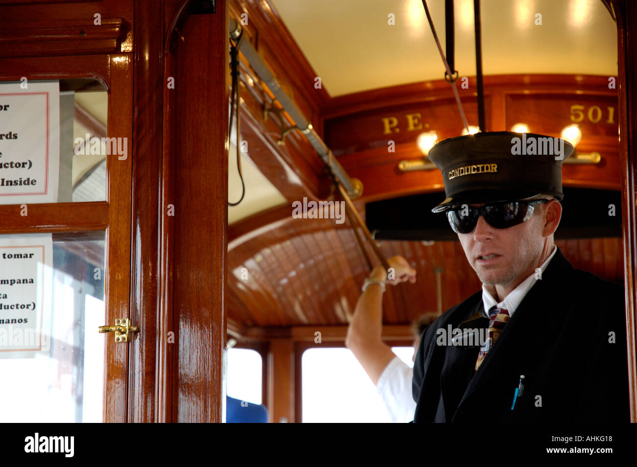 San Pedro CALIFORNIA tramway conductor Stock Photo - Alamy