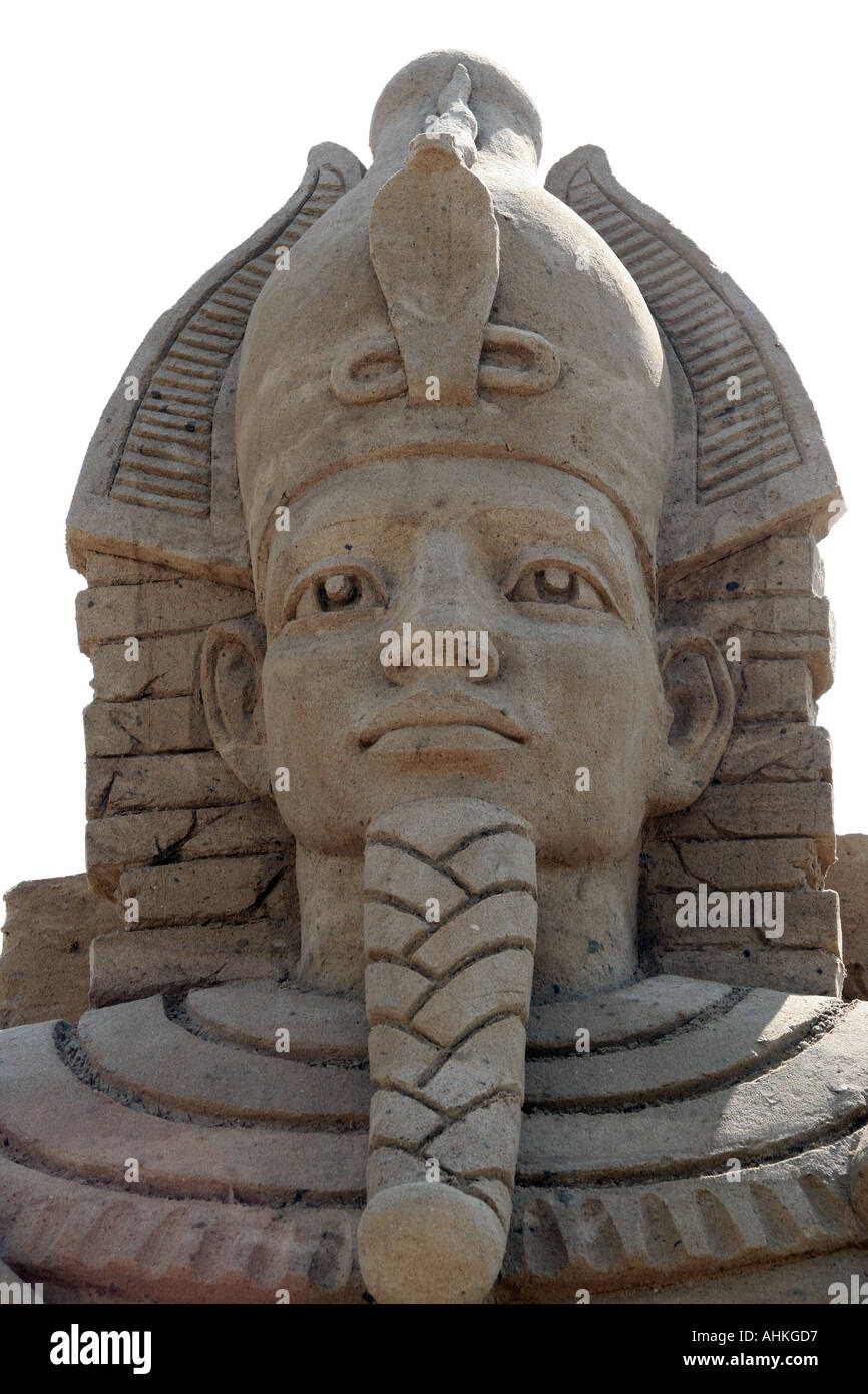 Sand sculpture of an egyptian pharaoh at the world sand sculpting ...