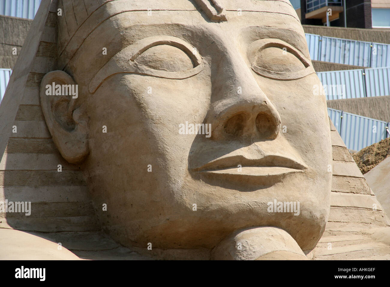 Sand sculpture of an egyptian pharaoh at the world sand sculpting ...