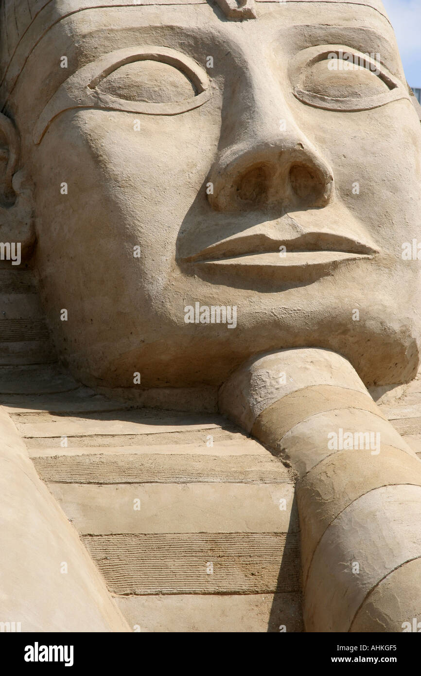 Sand sculpture of an egyptian pharaoh at the world sand sculpting ...