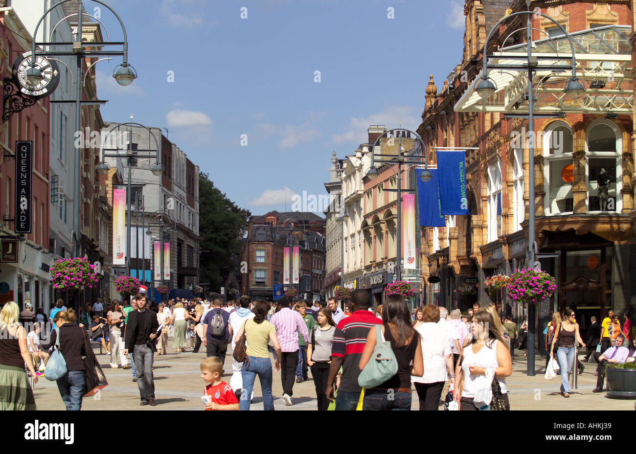 Briggate Leeds main pedestrian shopping street and Victoria Quarter ...