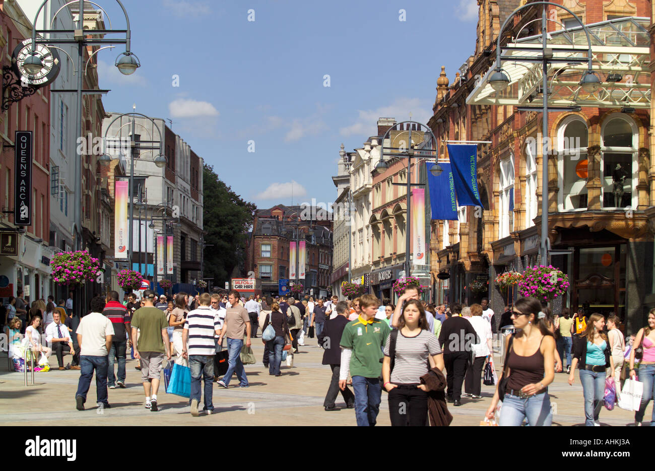Briggate Leeds main pedestrian shopping street and Victoria Quarter ...