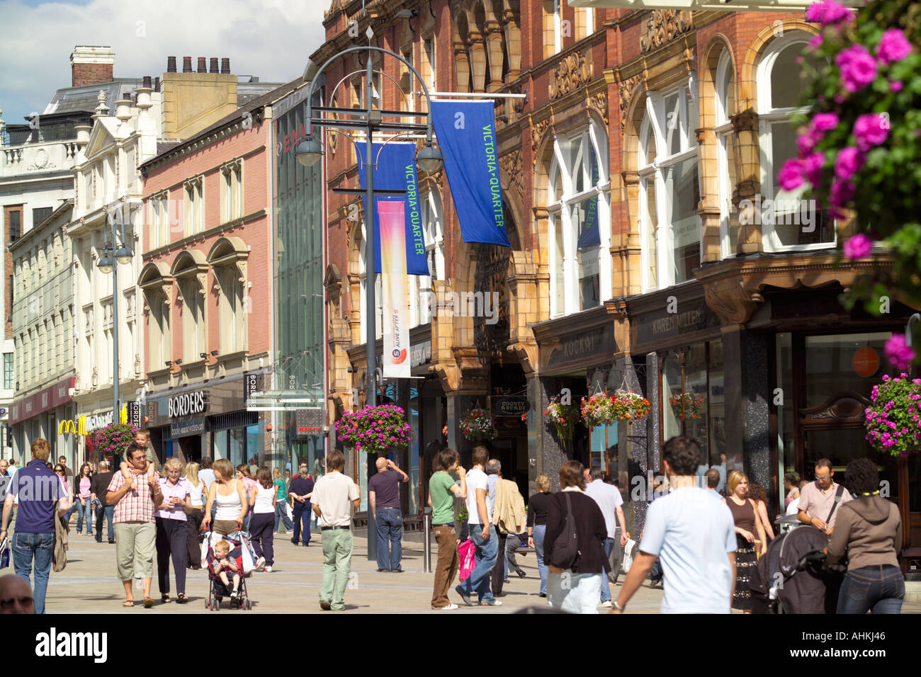 Briggate Leeds main pedestrian shopping street and Victoria Quarter ...
