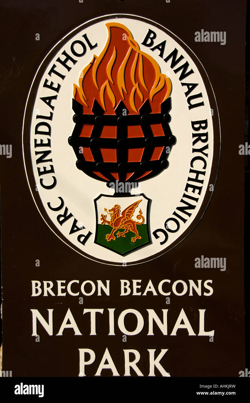 sign for the Brecon Beacons National Park Powys Wales Stock Photo - Alamy
