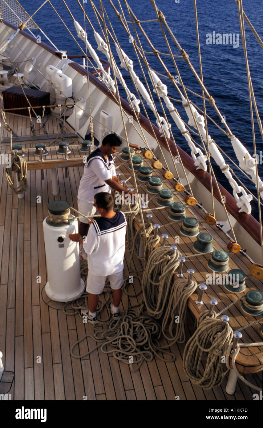 sailors on Royal Clipper sailship Stock Photo - Alamy