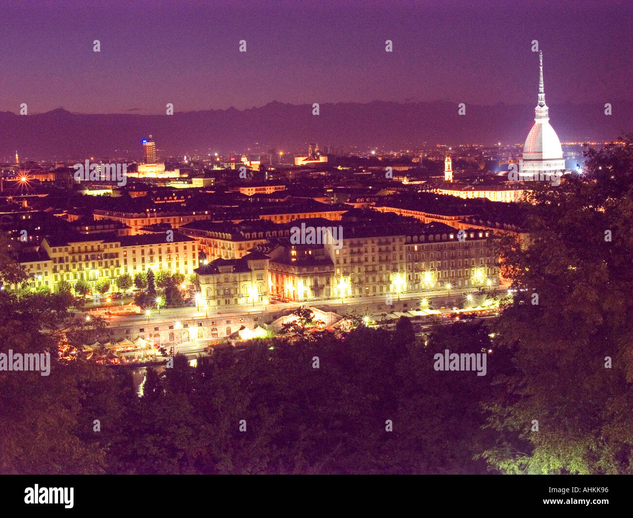 Italy Turin cityscape with Mole Antonelliana at dusk Stock Photo - Alamy