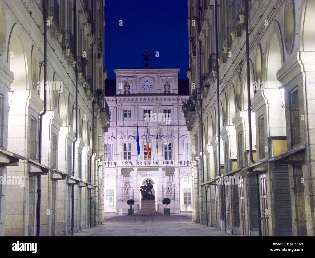 Italy Turin City Hall at night Stock Photo - Alamy