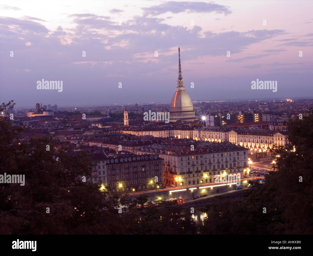 Italy Turin cityscape with Mole Antonelliana at dusk Stock Photo - Alamy