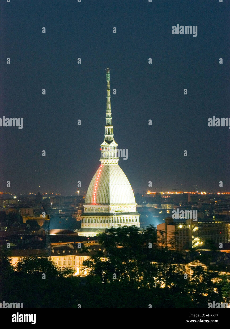Italy / Turin: cityscape at night with Mole Antonelliana Stock Photo ...