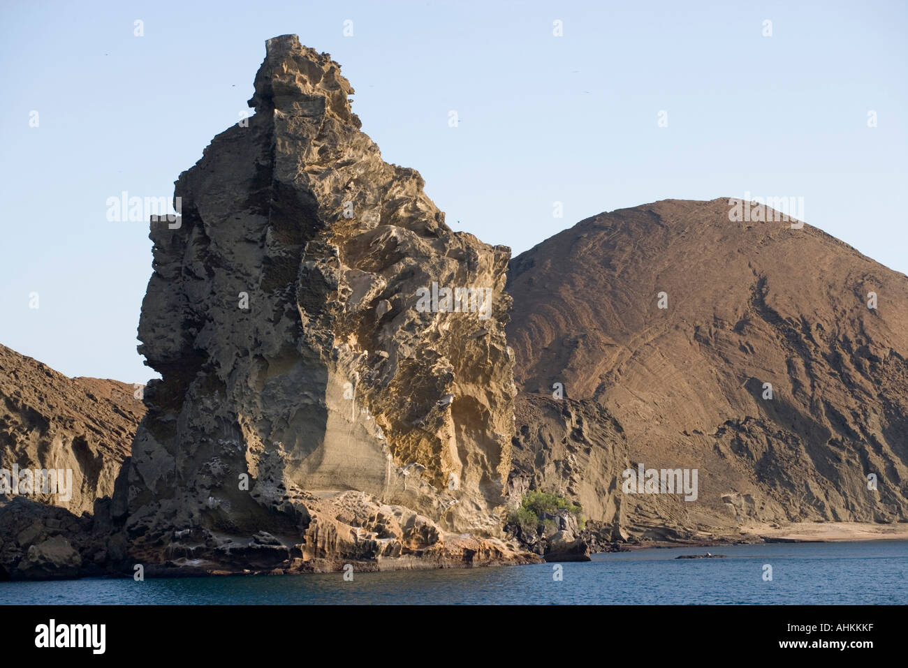 Ecuador Galapagos Islands Barren volcanic landscape in afternoon sun on ...