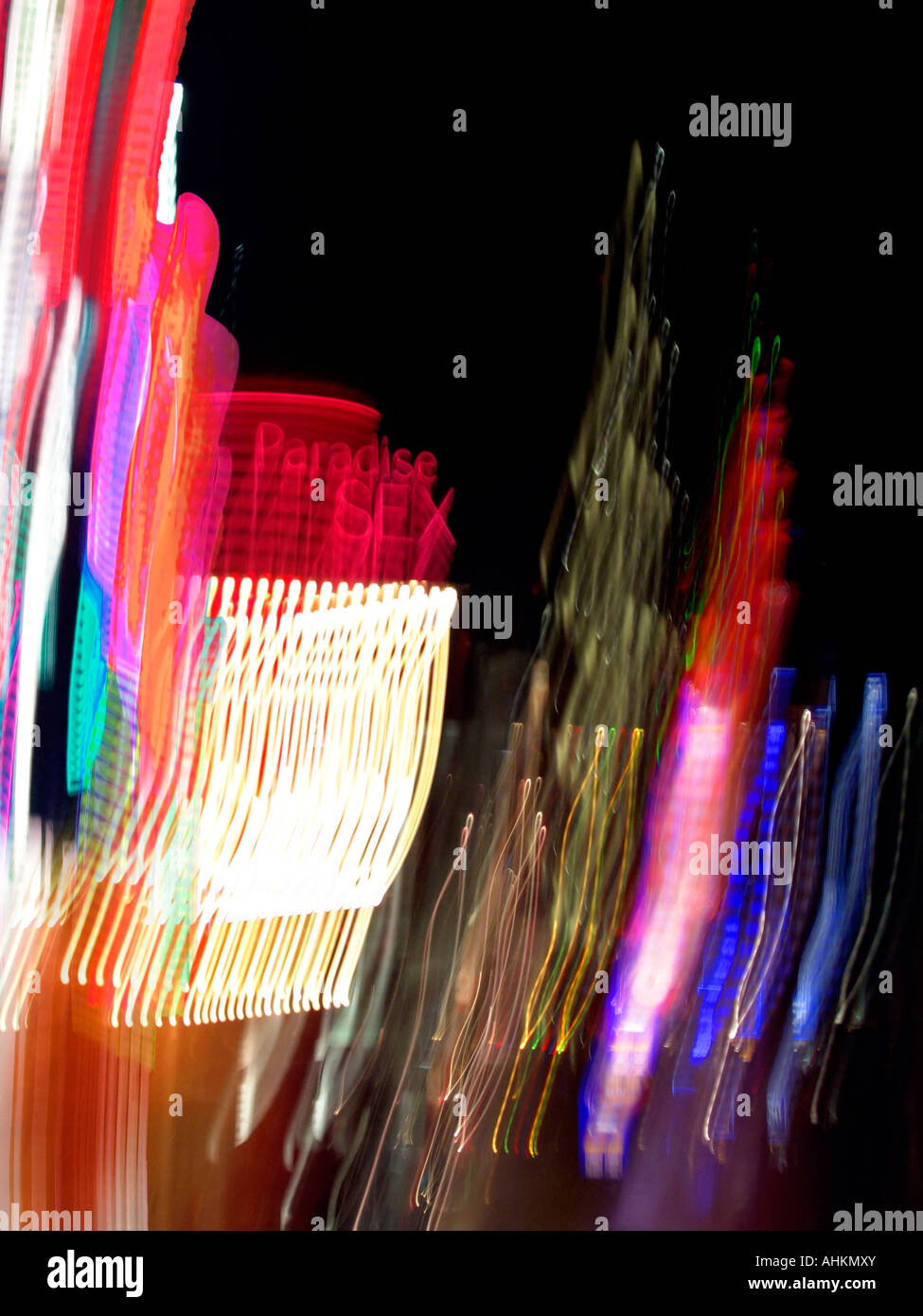 blurred neon signs and rays of light, contemporary Art Stock Photo - Alamy