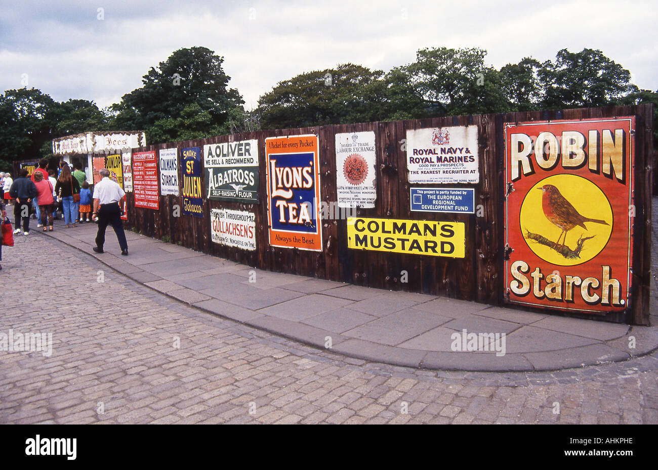 Old metal signs on a fence at the open air museum of Beamish in ...