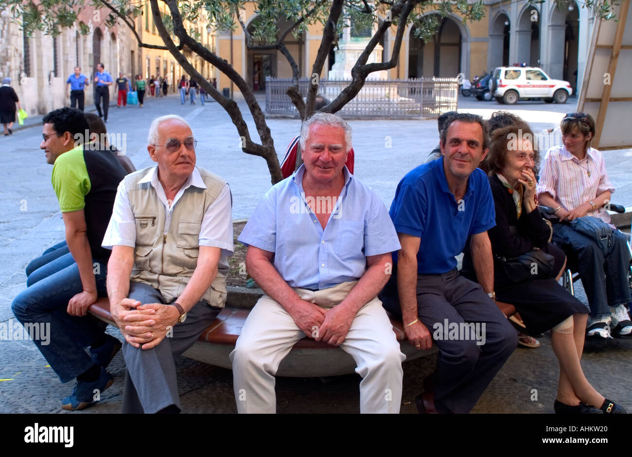 Prato Tuscany Italy Italian men old man square Stock Photo - Alamy