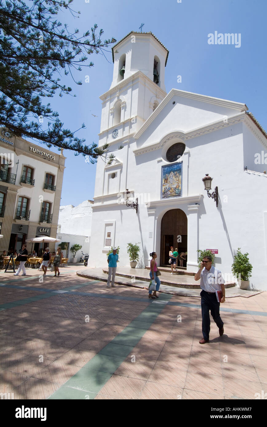 square with church in nerja southern spain Stock Photo - Alamy