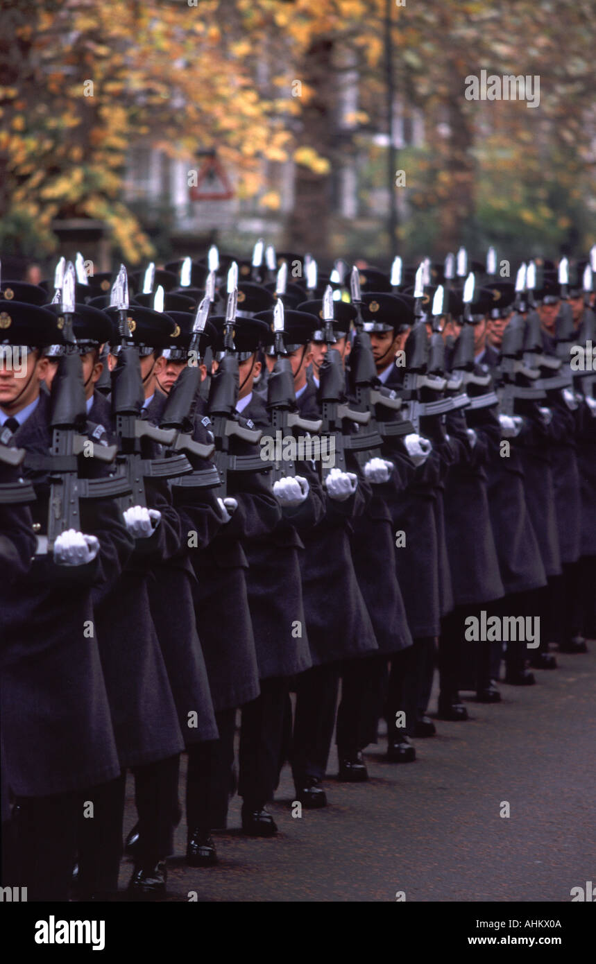 Queens Colour Squadron RAF Regiment marching on Remembrance Day ...