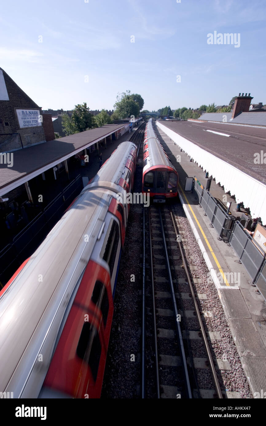Tube train in station on Londons Underground network Central Line South ...