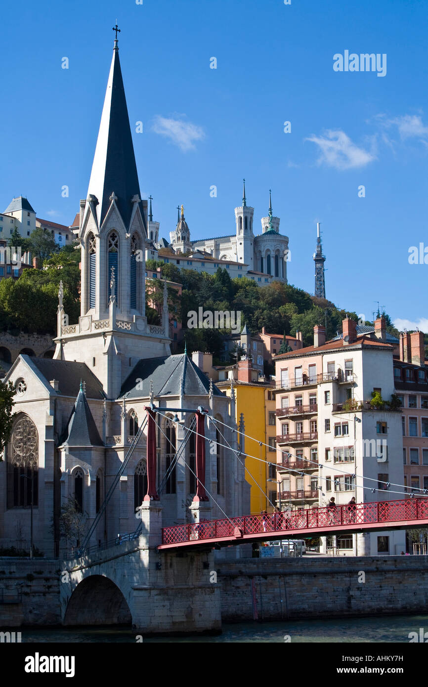 Saint Georges church Basilique Notre Dame de Fourviere Saone River Lyon ...
