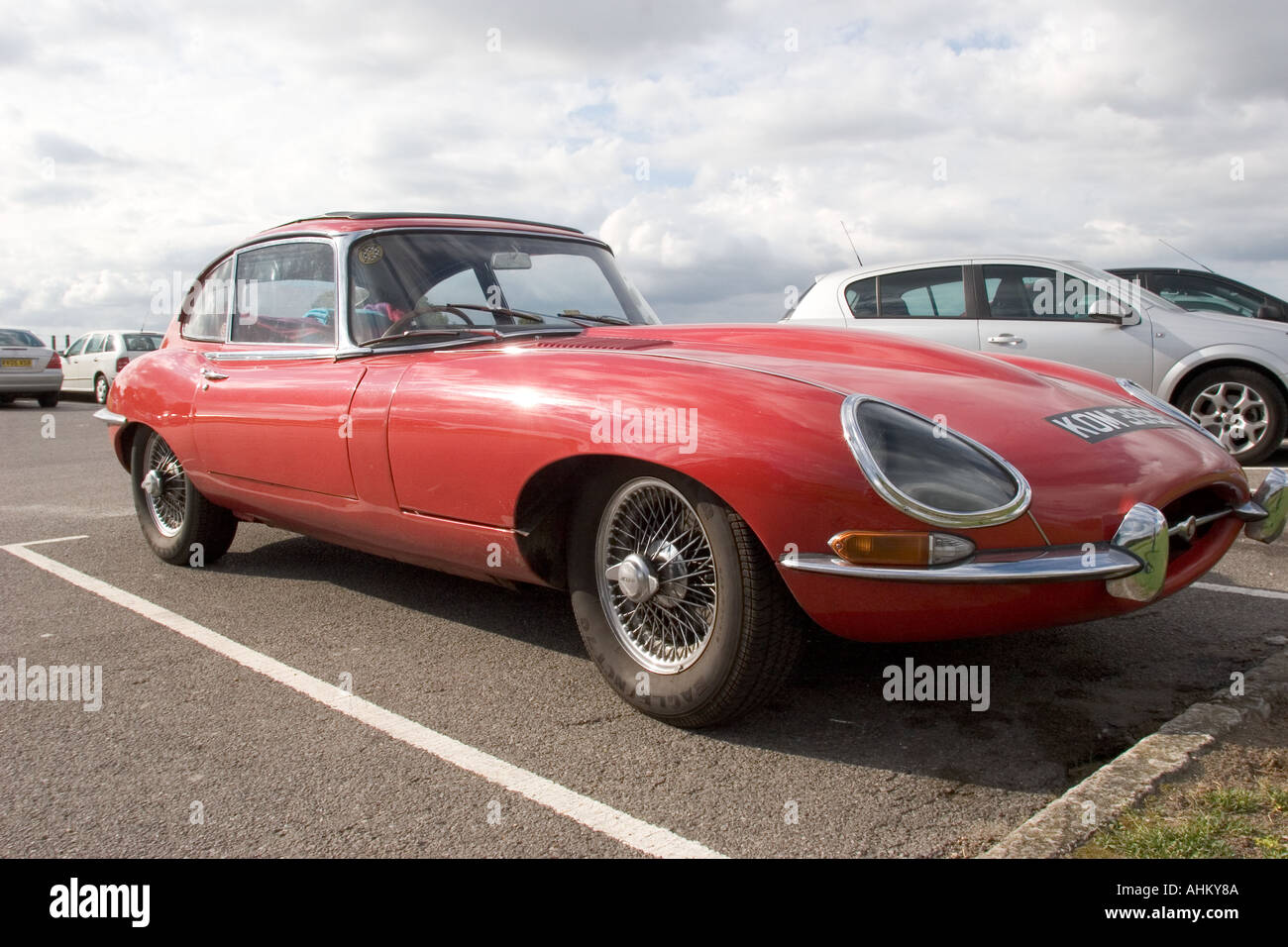Red E Type Jaguar car Stock Photo - Alamy