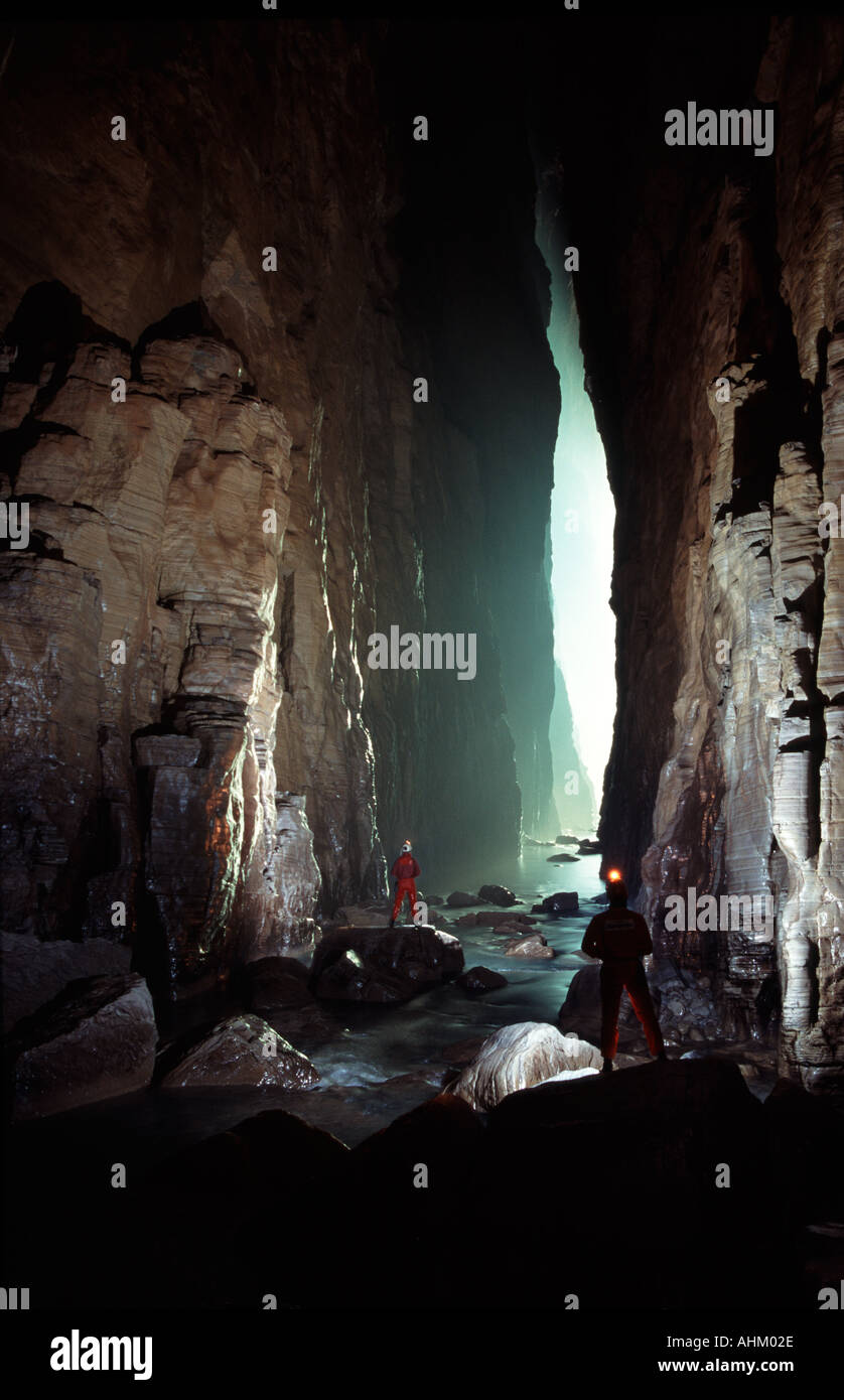 Cavers in a massive river cave Sichuan province China Stock Photo - Alamy
