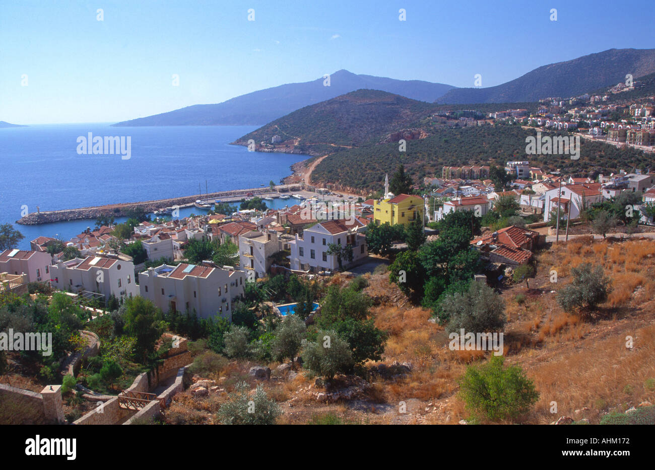 Kalkan town bay holiday homes and villas Turkey Stock Photo - Alamy