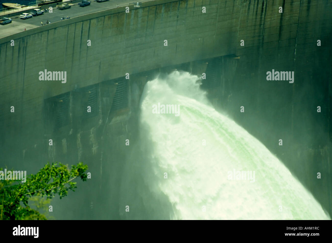 Kariba dam wall flood gates open Stock Photo - Alamy