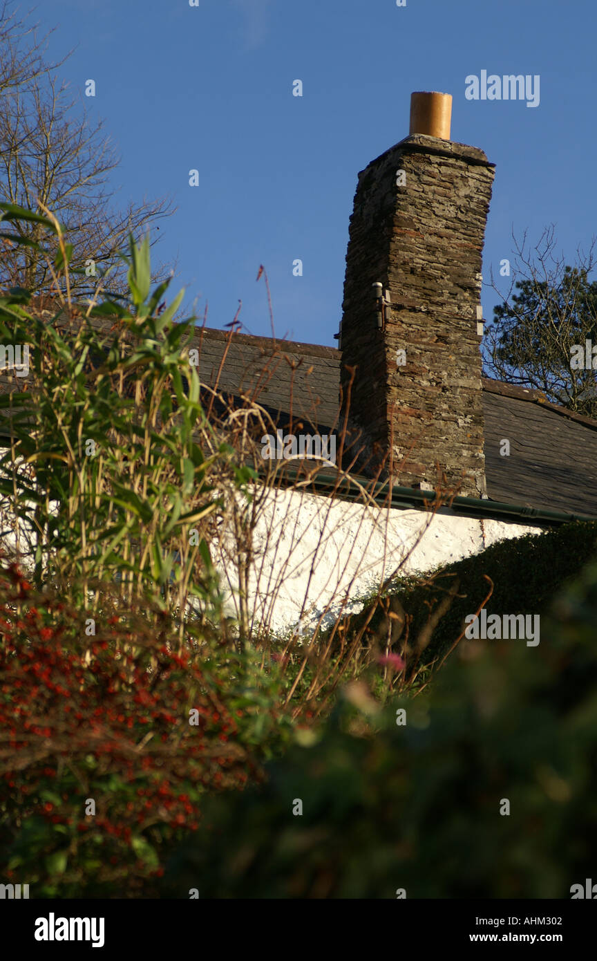 Crooked chimney at Noss Mayo in December sunshine Devon South West ...