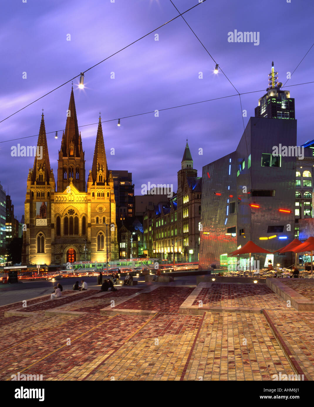 Federation Square and St Pauls Cathedral Melbourne Victoria Australia ...