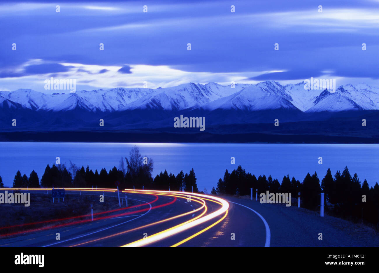 State Highway 8 at Lake Pukaki with the Ben Ohau Range in the Distance ...