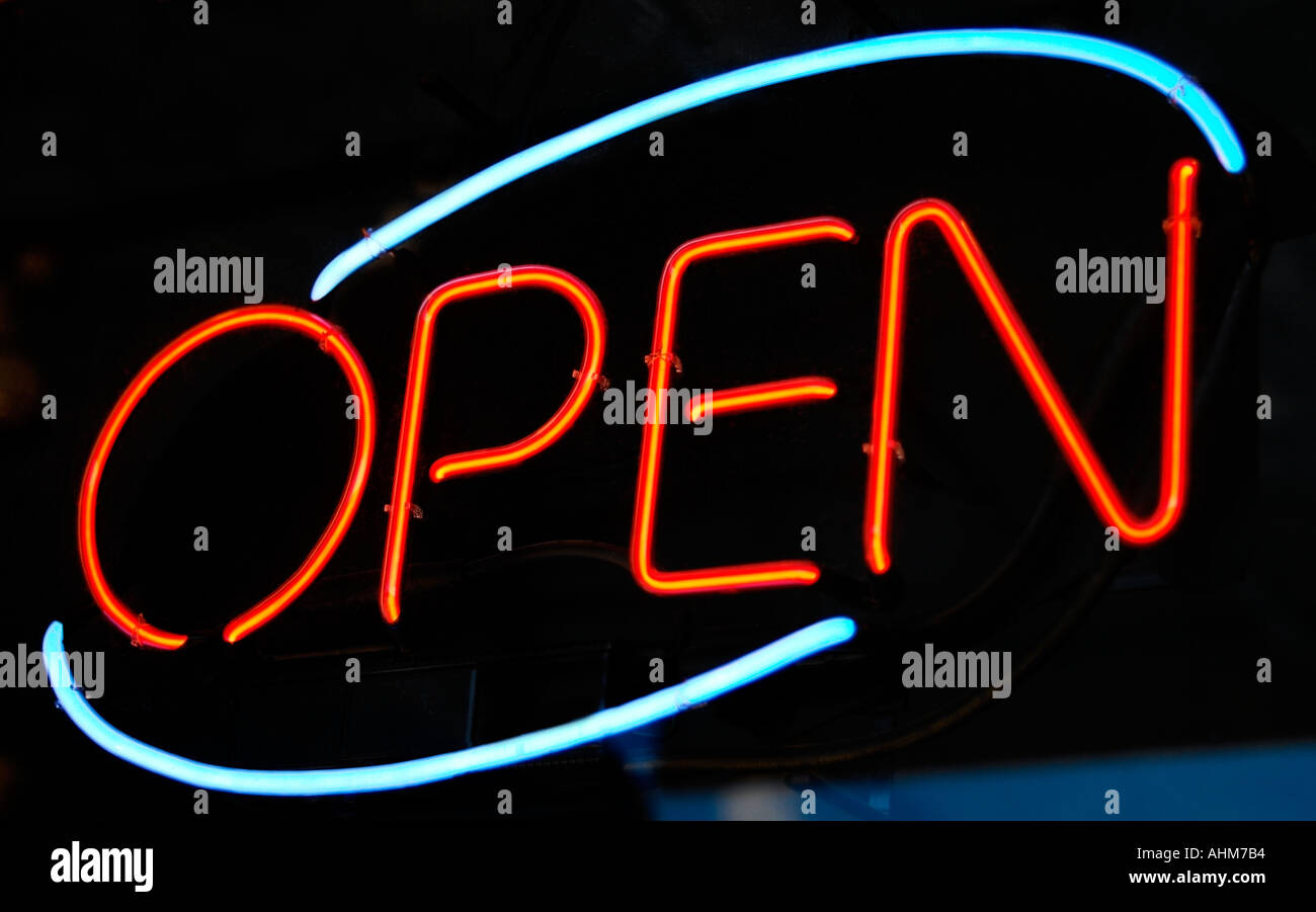Neon open sign Stock Photo - Alamy