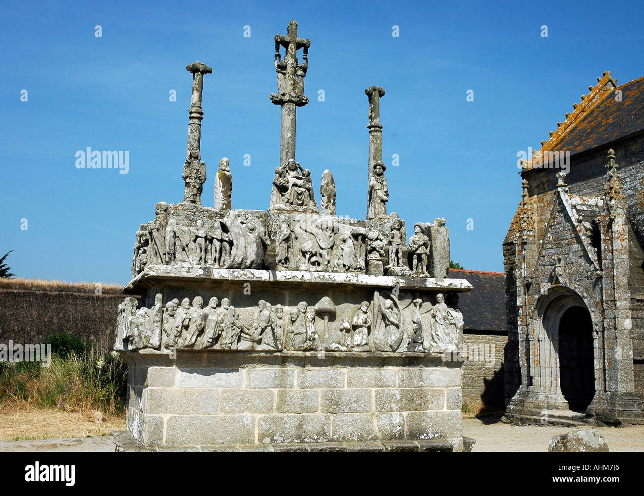 The 15th-century calvary, probably the oldest in Brittany, set on ...