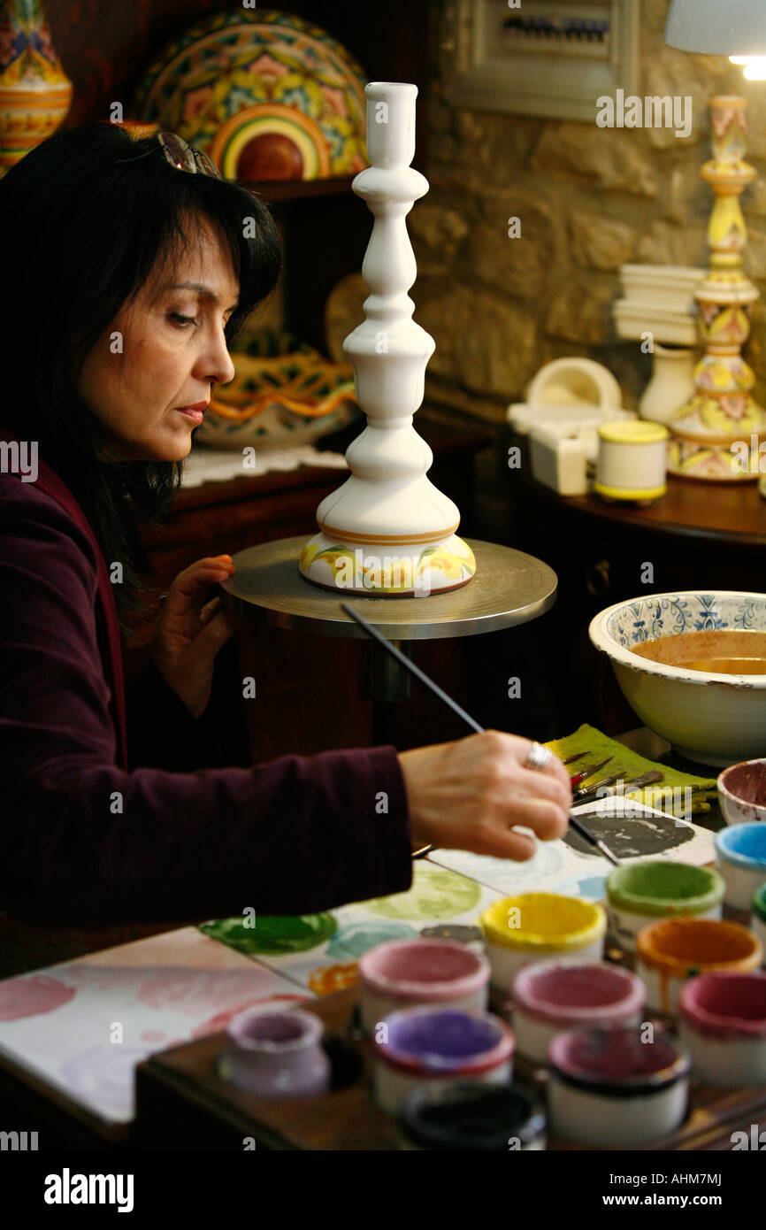 woman painting on traditional ceramics Erice Sicily Stock Photo - Alamy